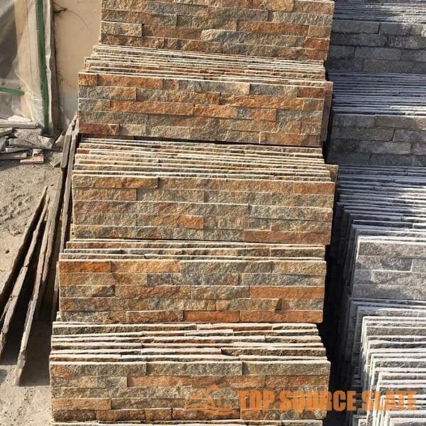 Rusty quartzite natural stacked stone wall interior tile panels - Top Source Slate
